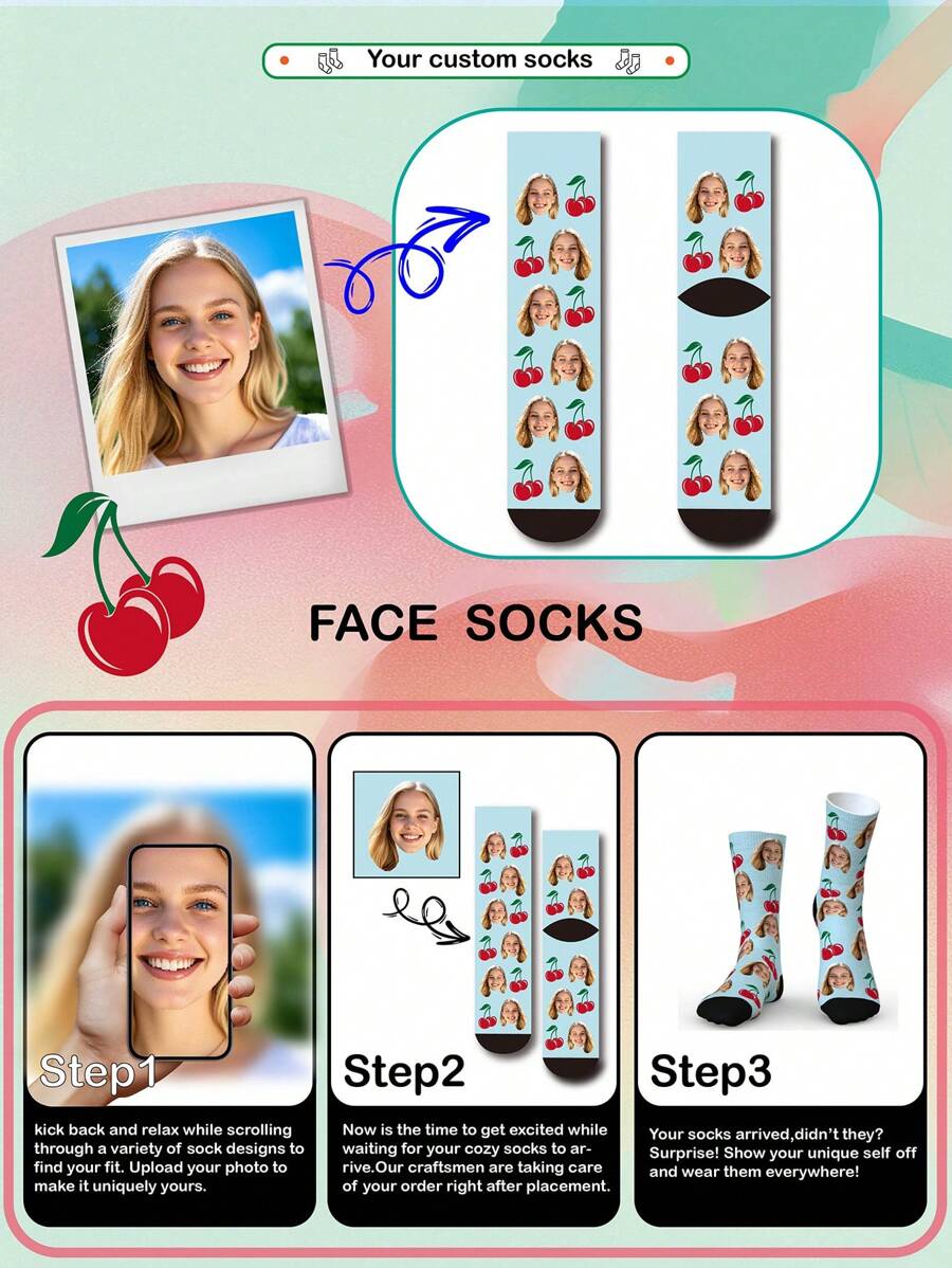 1 Pair Of Customized Crew Socks,Custom Face Socks, Custom Photo Sock ...