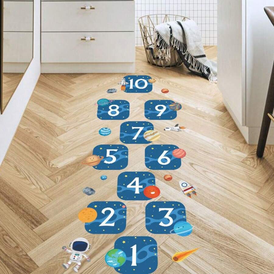 Cartoon Hopscotch Space Planets Astronaut Floor Stickers, Removable ...