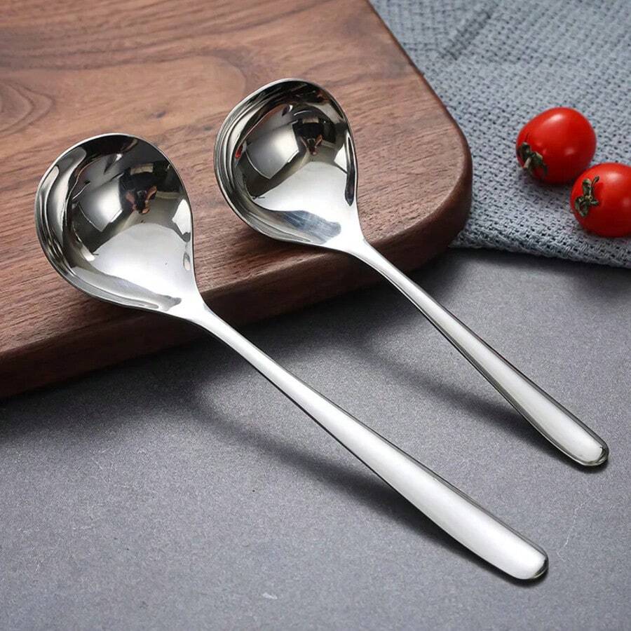 VIE LENTE Stainless Steel Long Handle Soup Spoon 1pc Long Handle Round ...