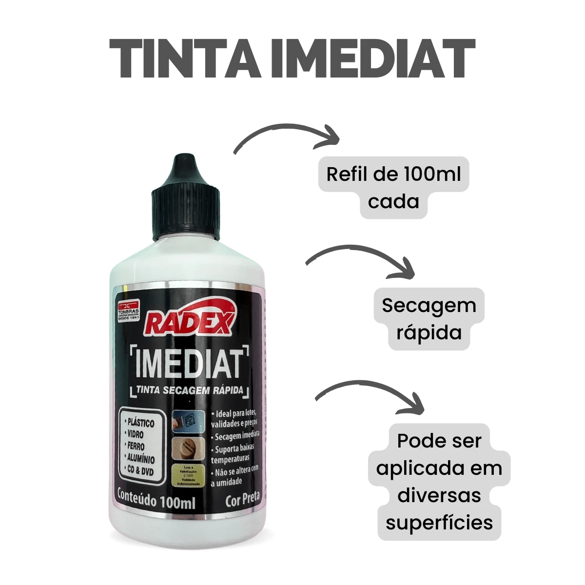 Kit 6 Tintas Imediat Carimbo Plástico Isopor Embalagem Radex 100ml ...
