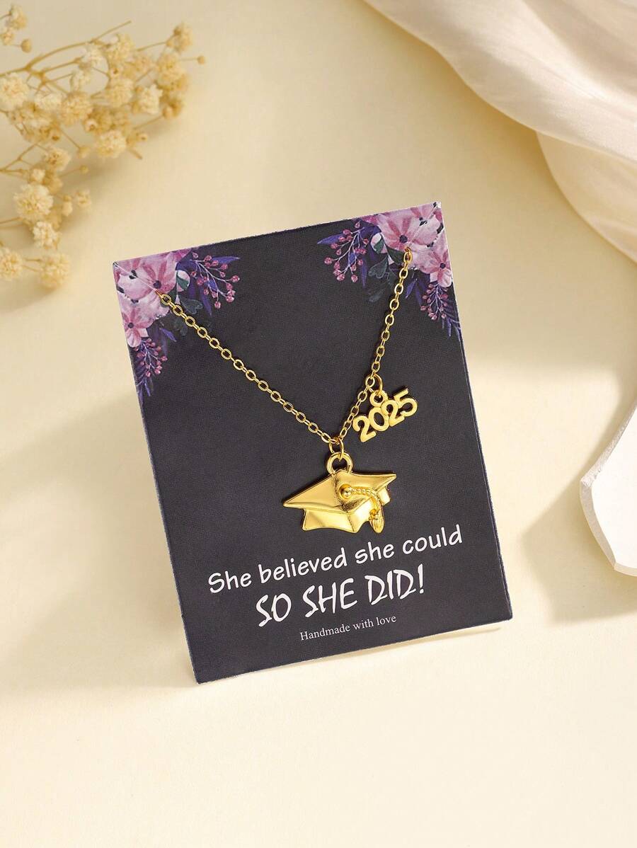 2025 Graduation Necklace, Women's Simple Metal Doctoral Cap Pendant ...