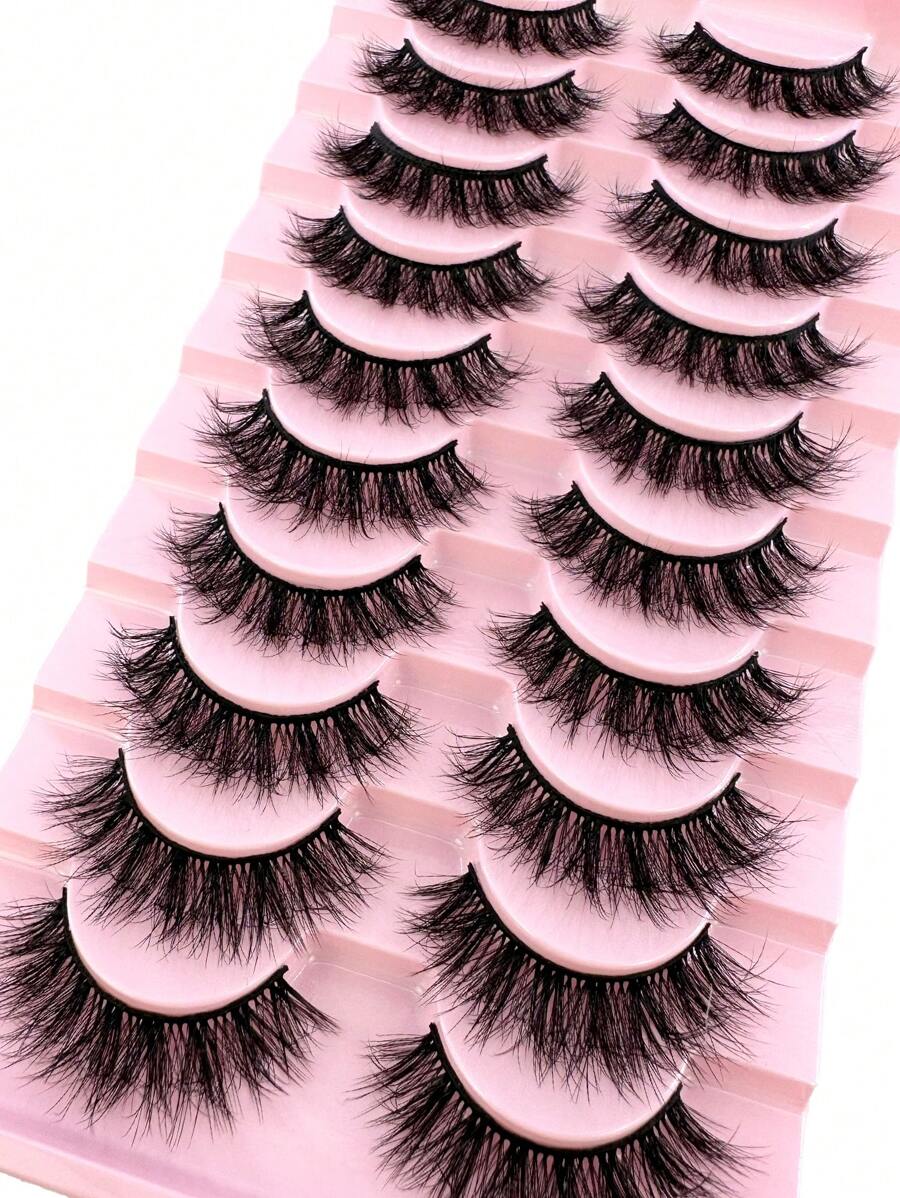 10 Pairs 8D Fluffy Curly Mink Lashes, Voluminous And Dramatic False ...
