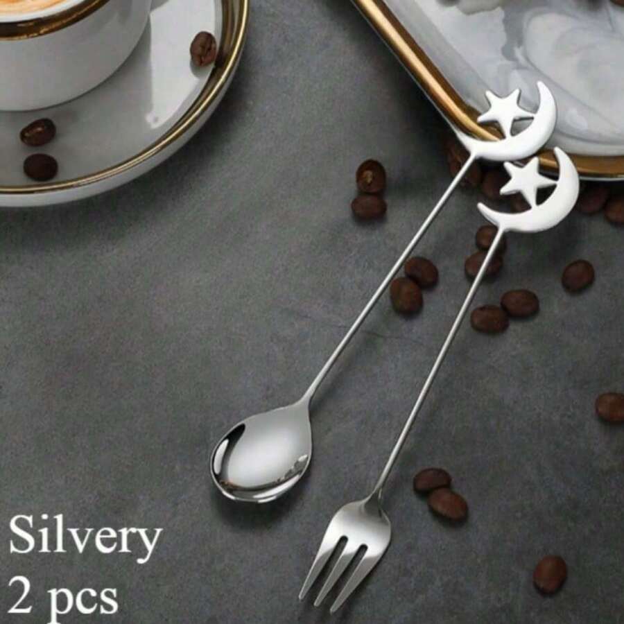 2 Pieces/Set 304 Stainless Steel Gold And Silver Star Moon Design ...