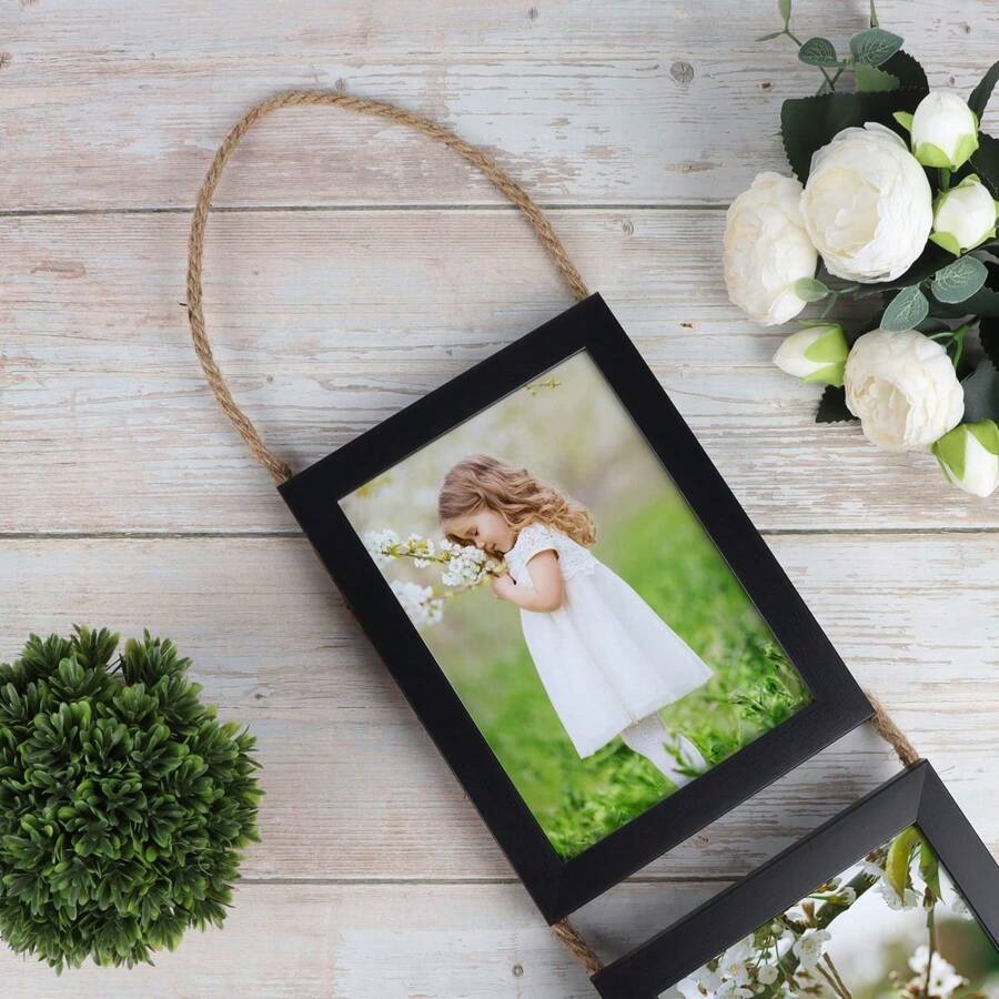 5x7 Collage Triple Picture Frames Set, Black 6 Opening Hanging Vertical ...