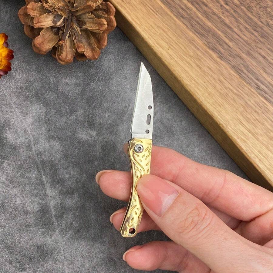 Couteau pliable manche de tête en cuivre exquis, couteau de poche mini ...