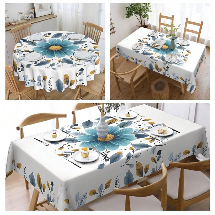 1pc Floral Blue Tablecloth, Waterproof & Washable, Spring/Summer ...
