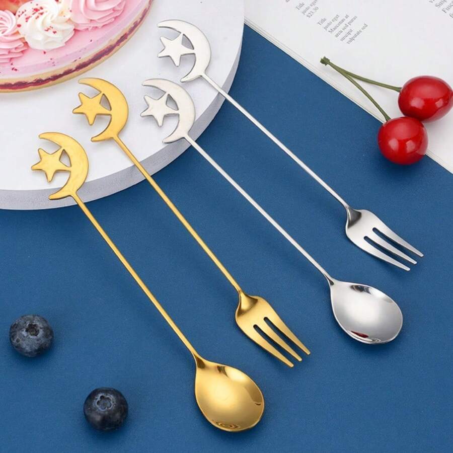 2 Pieces/Set 304 Stainless Steel Gold And Silver Star Moon Design ...