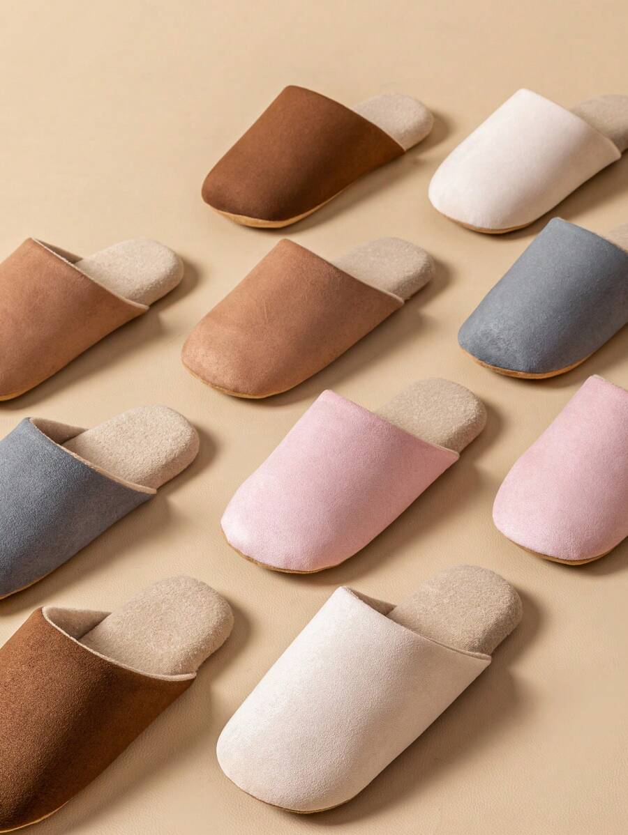 Men's Solid Color Premium Suede House Slippers For Spring And Autumn ...