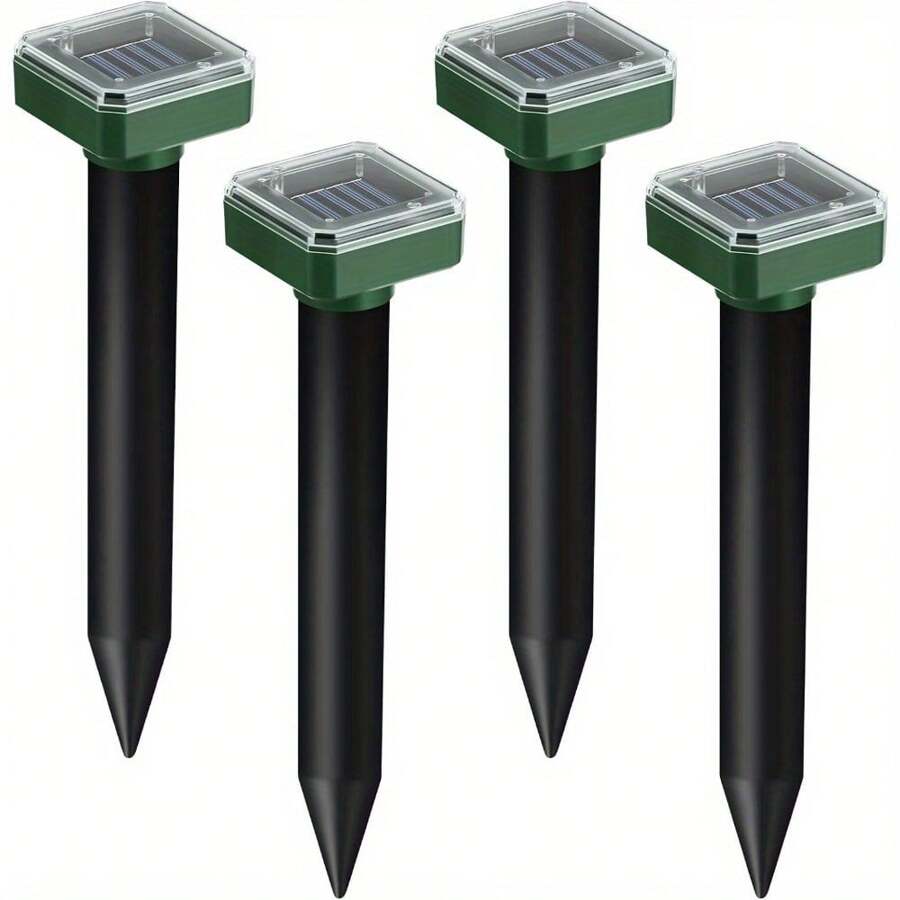 4 Pack Solar - Powered Ultrasonic Repellent Spikes For Mole, Gopher ...