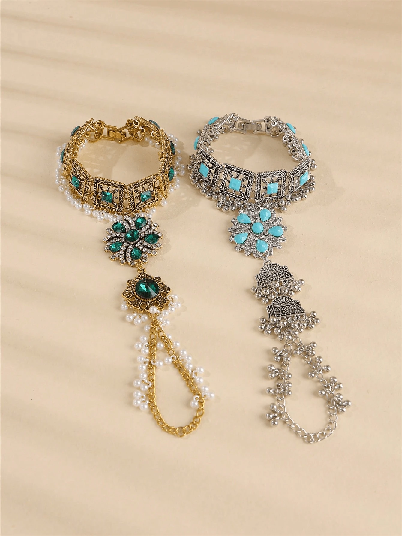 1pc Bohemian Golden & Silver Metal Knuckle Rings Bracelet With ...