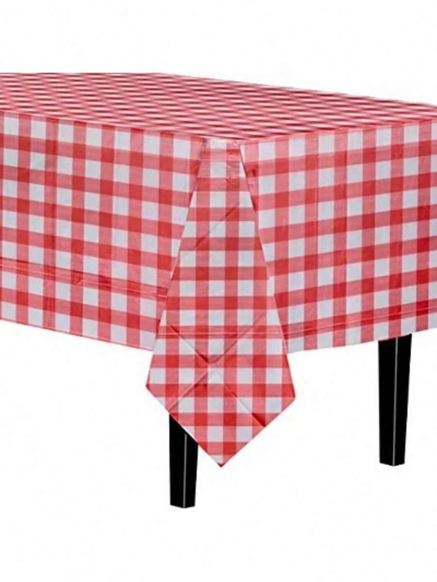 Display Premium Plastic Red Gingham Tablecloth 54 Inch. X 108 Inch ...