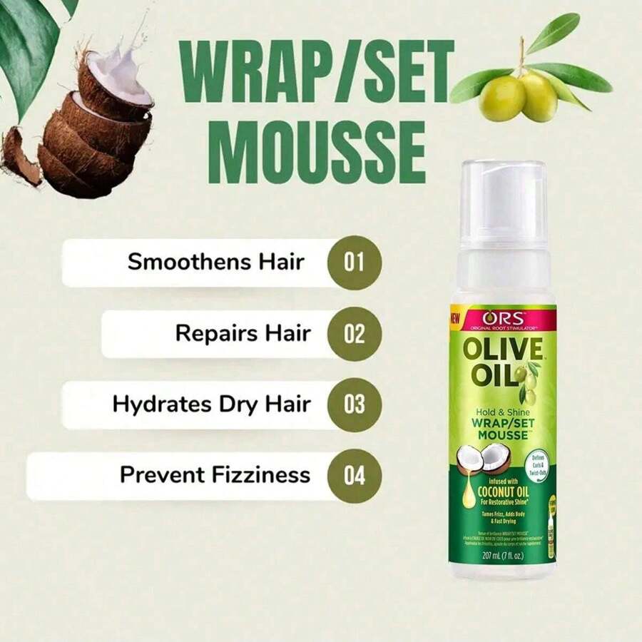 207ML Olive Oil Hold & Shine Wrap Mousse Styling - Olive Oil Mousse For ...