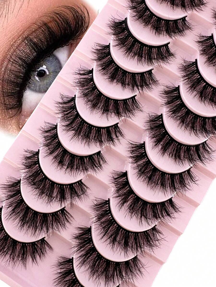 10 Pairs 8D Fluffy Curly Mink Lashes, Voluminous And Dramatic False ...