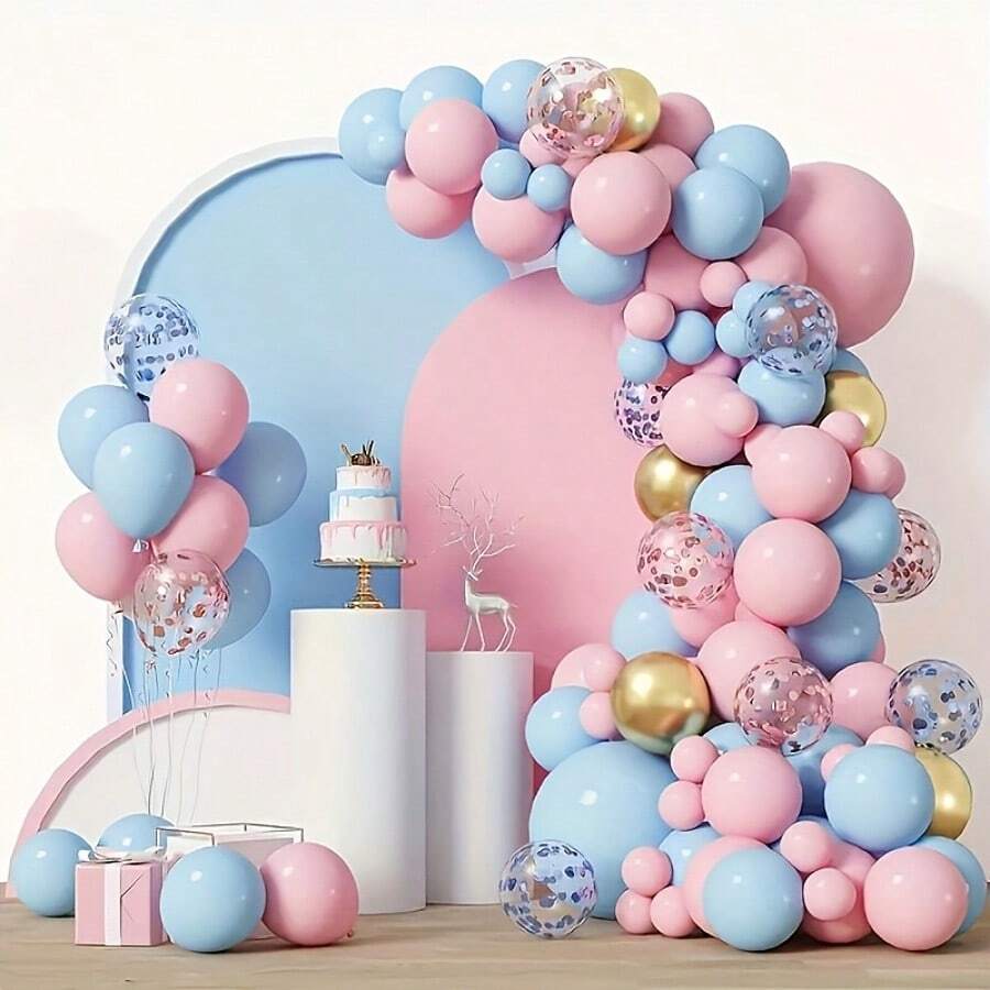 130pcs, Pink And Blue Balloon, Garland Arch Kit Pink Blue Confetti ...