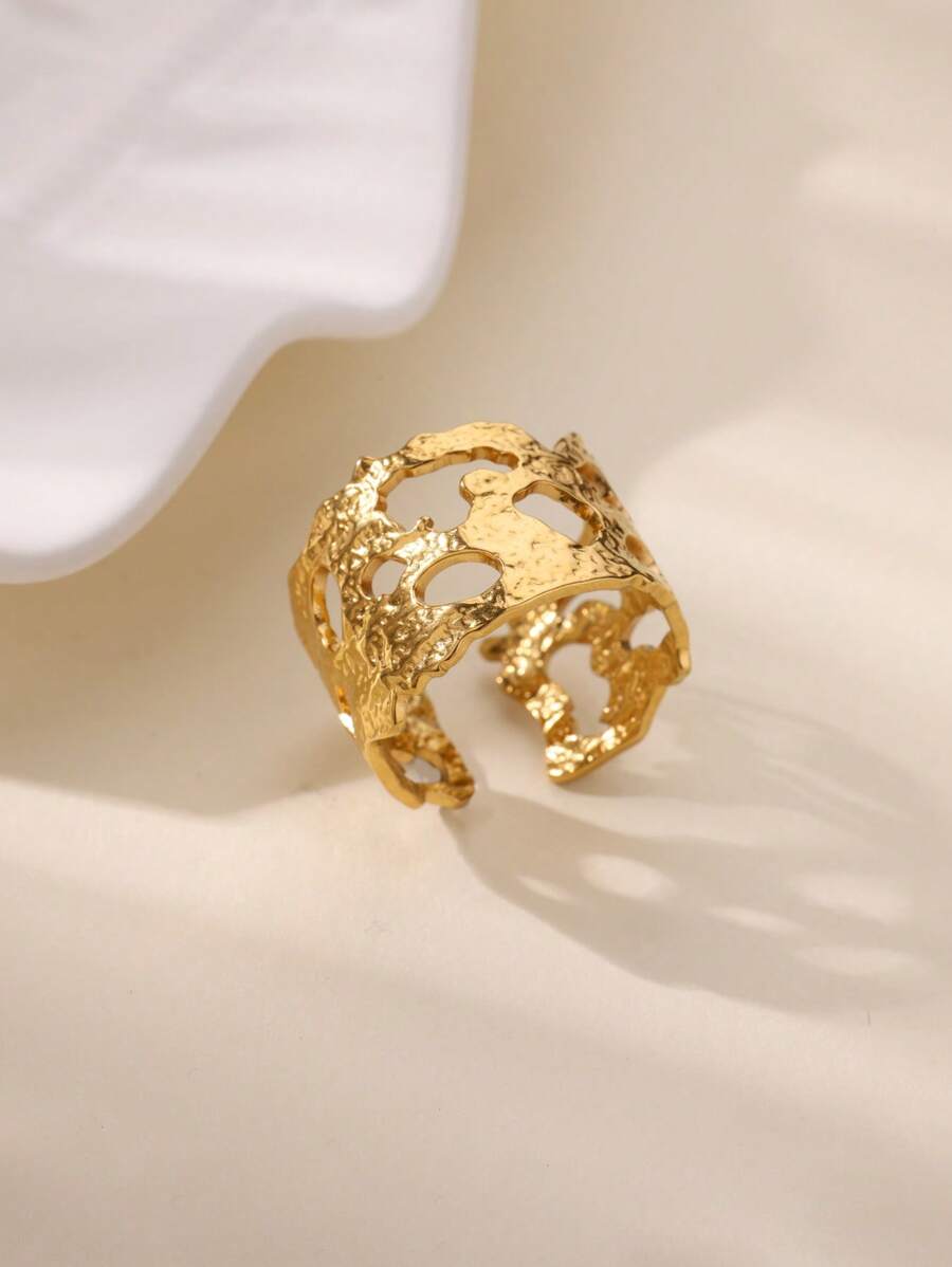 1PC Vintage Geometric Asymmetric Hollow Texture Rings For Women Men ...