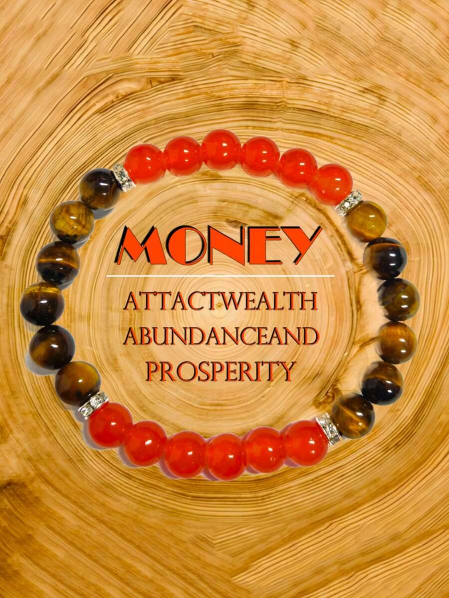 [Compact] Prosperity & Good 1pc Fortune Elastic Bracelet - 8mm Orange ...