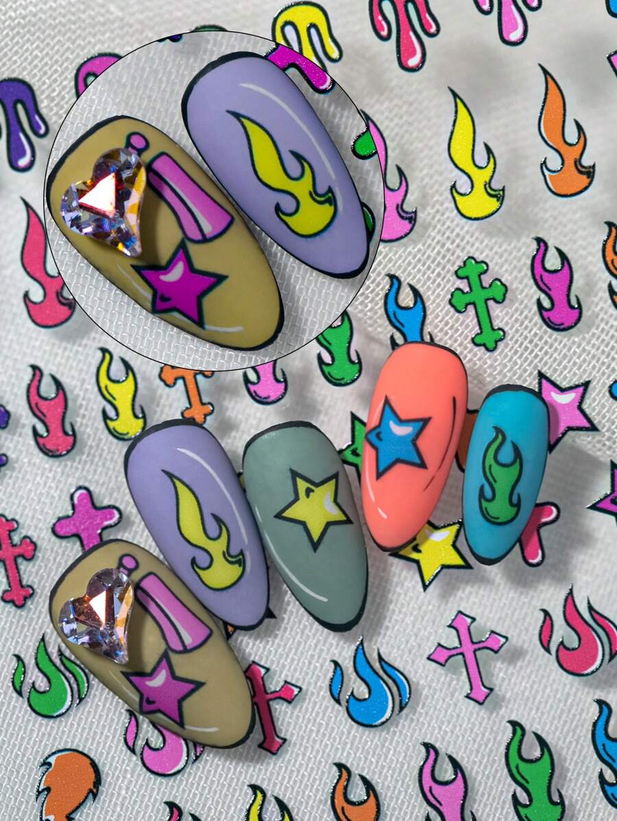 A Cute Dopamine Nail Enhancement Sticker, Embossed Sweet Cool Cartoon ...