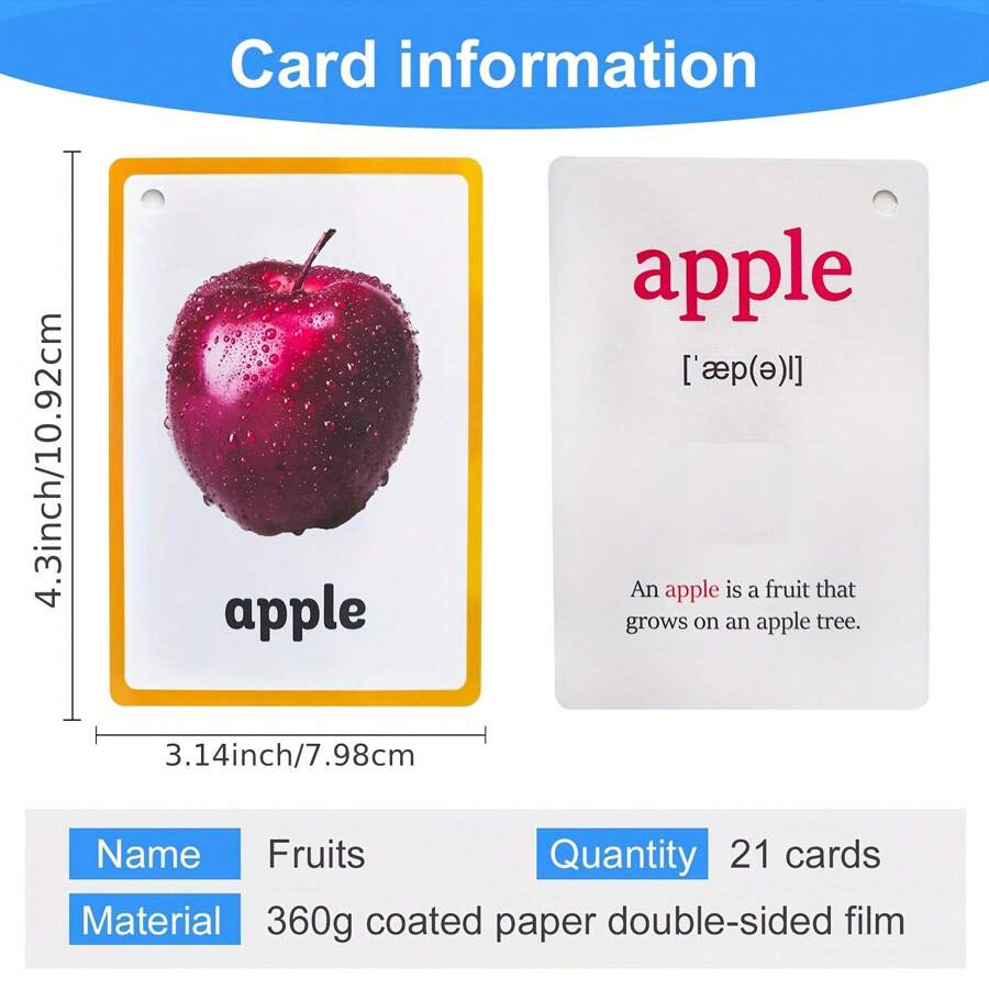 Lachilly 21 pièces Cartes éclairs de fruits pour l'apprentissage ...