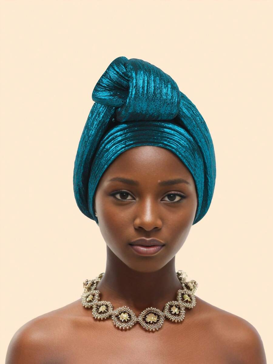 Glitter Fabric African Auto Gele Headtie Nigeria Party Headwear Knoted ...