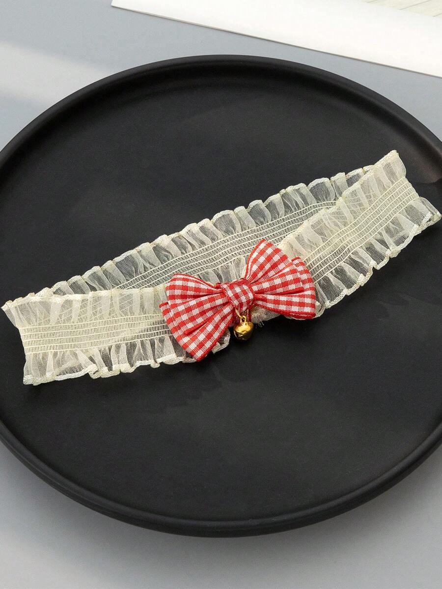 1pc Lolita Style Handmade Lace Red Plaid Bow Bell Leg Garter Leg ...