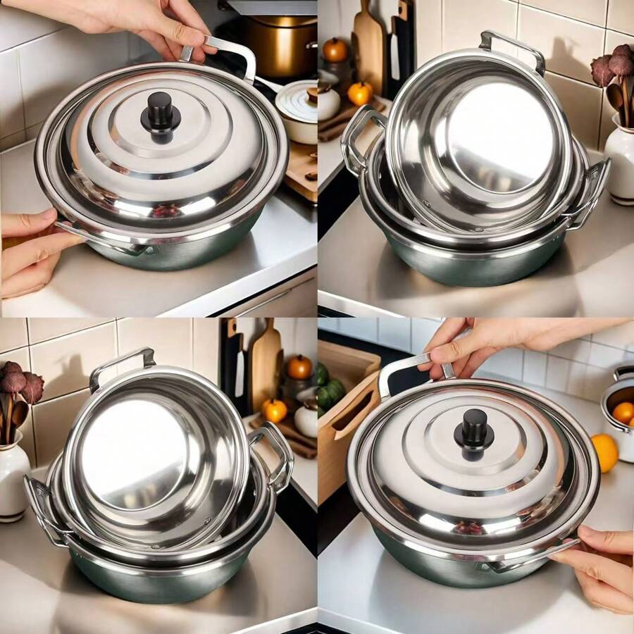 5-Piece Set Of Stainless Steel Double-Handled Soup Pot With Lid Set ...
