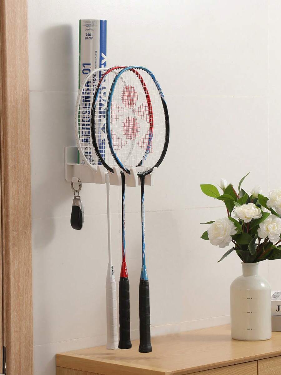 1pc Wall Mounted Racket Storage Organizer Rack, Divided Compartment ...