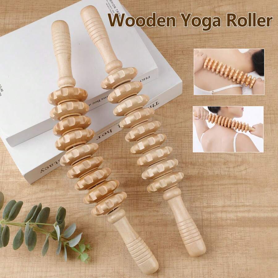 1 Multifunctional 9 Wheel Wooden Massage Roller Scraping Gua Board Wooden Massage Tool Full Body