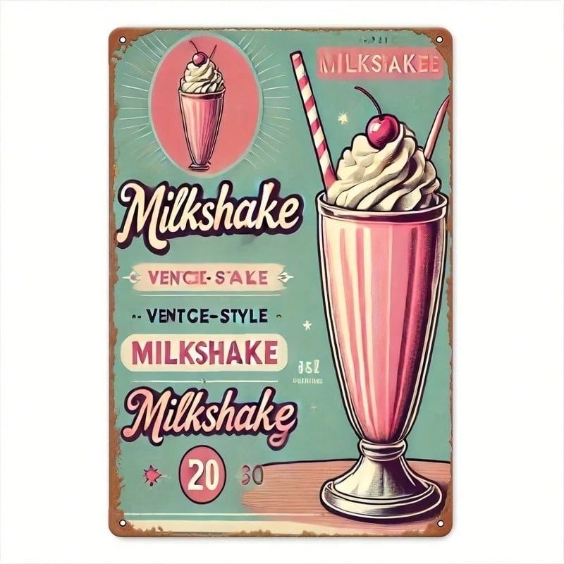 Room Decor 1pc Retro Milkshake Metal Tin Sign, 20.32x30.48 Cm Iron Wall ...