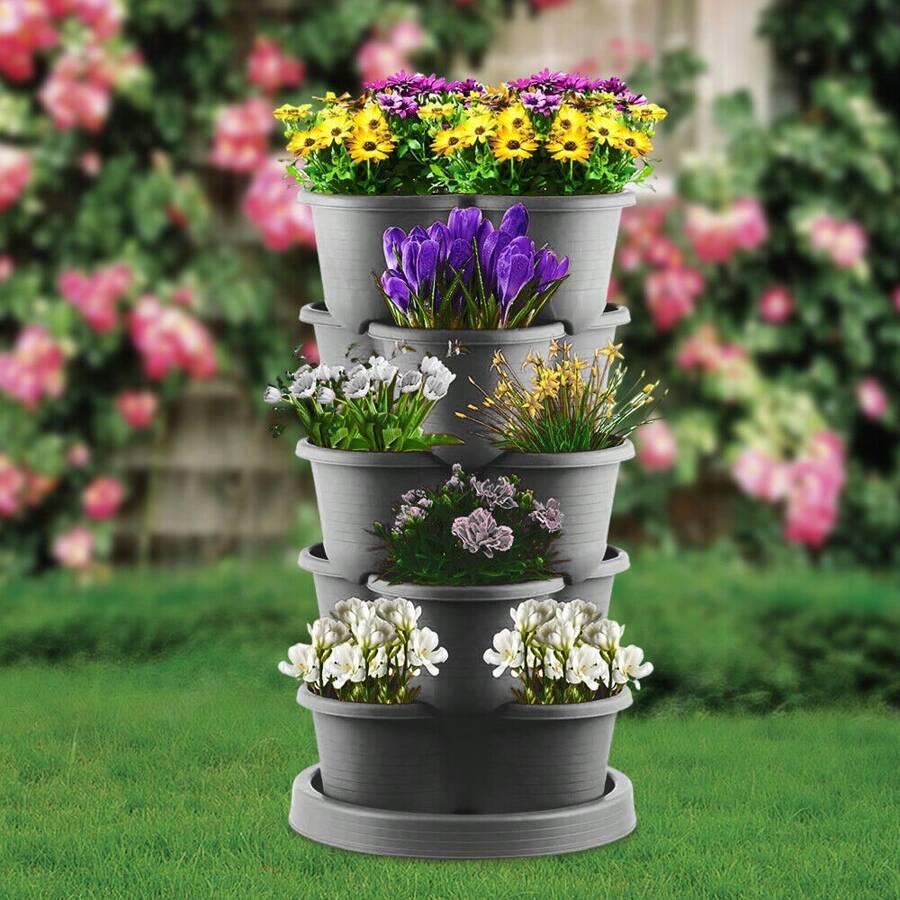 5 - Tier Stackable Planters Vertical Planter Garden Tower Pots Indoor ...