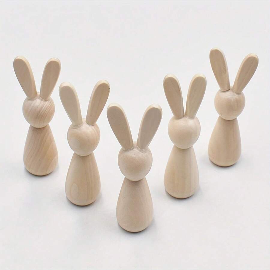 5 Easter DIY Painted Wooden Rabbits, Creative Graffiti, Small Wooden ...