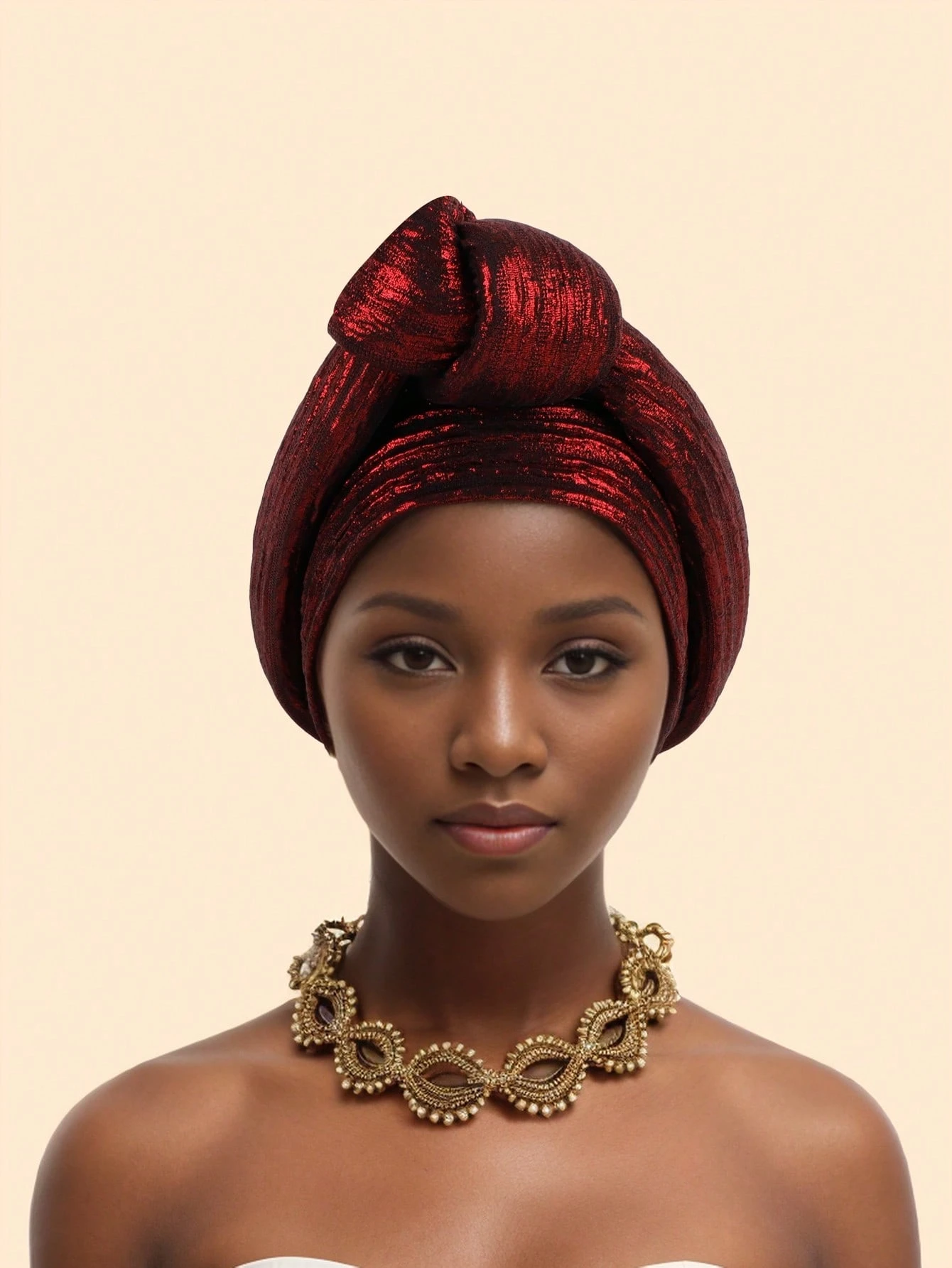 Glitter Fabric African Auto Gele Headtie Nigeria Party Headwear Knoted ...