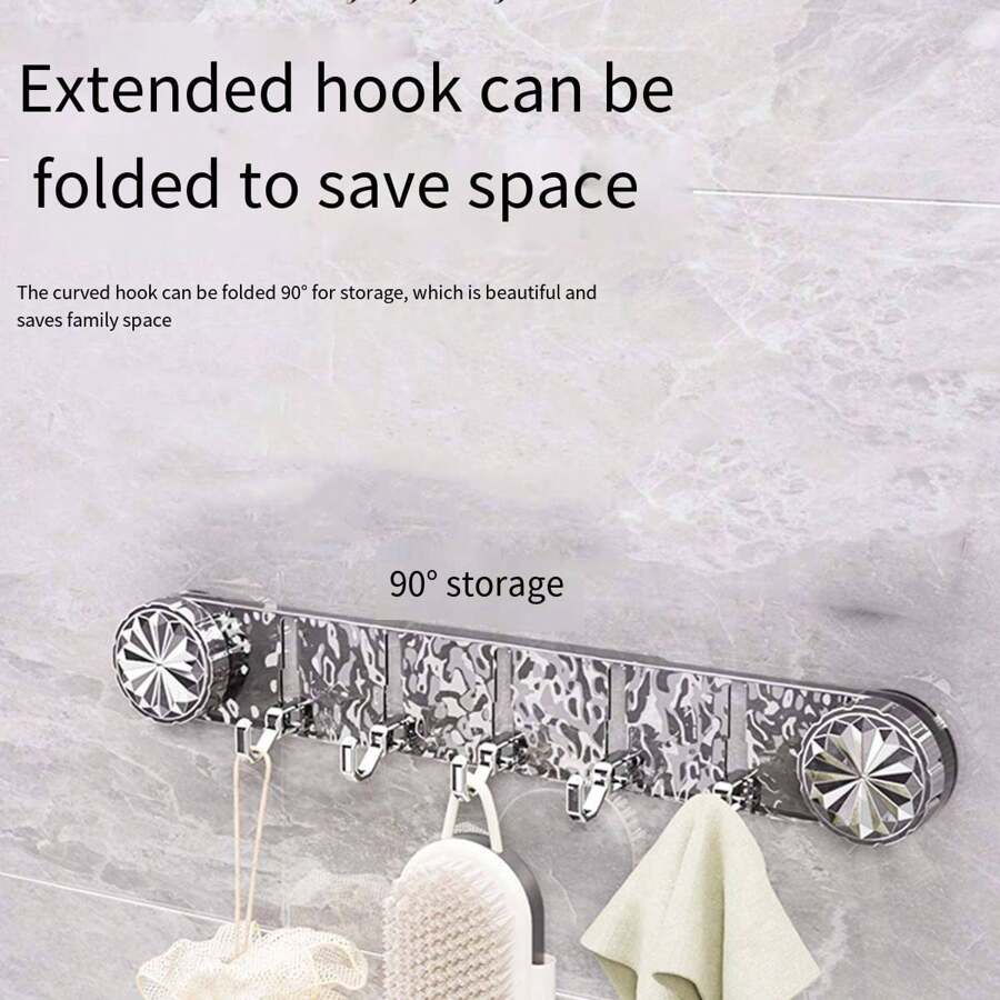1pc New Suction Cup Adhesive Multi-Hook Rack Holder For Bathroom Wall Storage, 5 Hooks, Damage ...