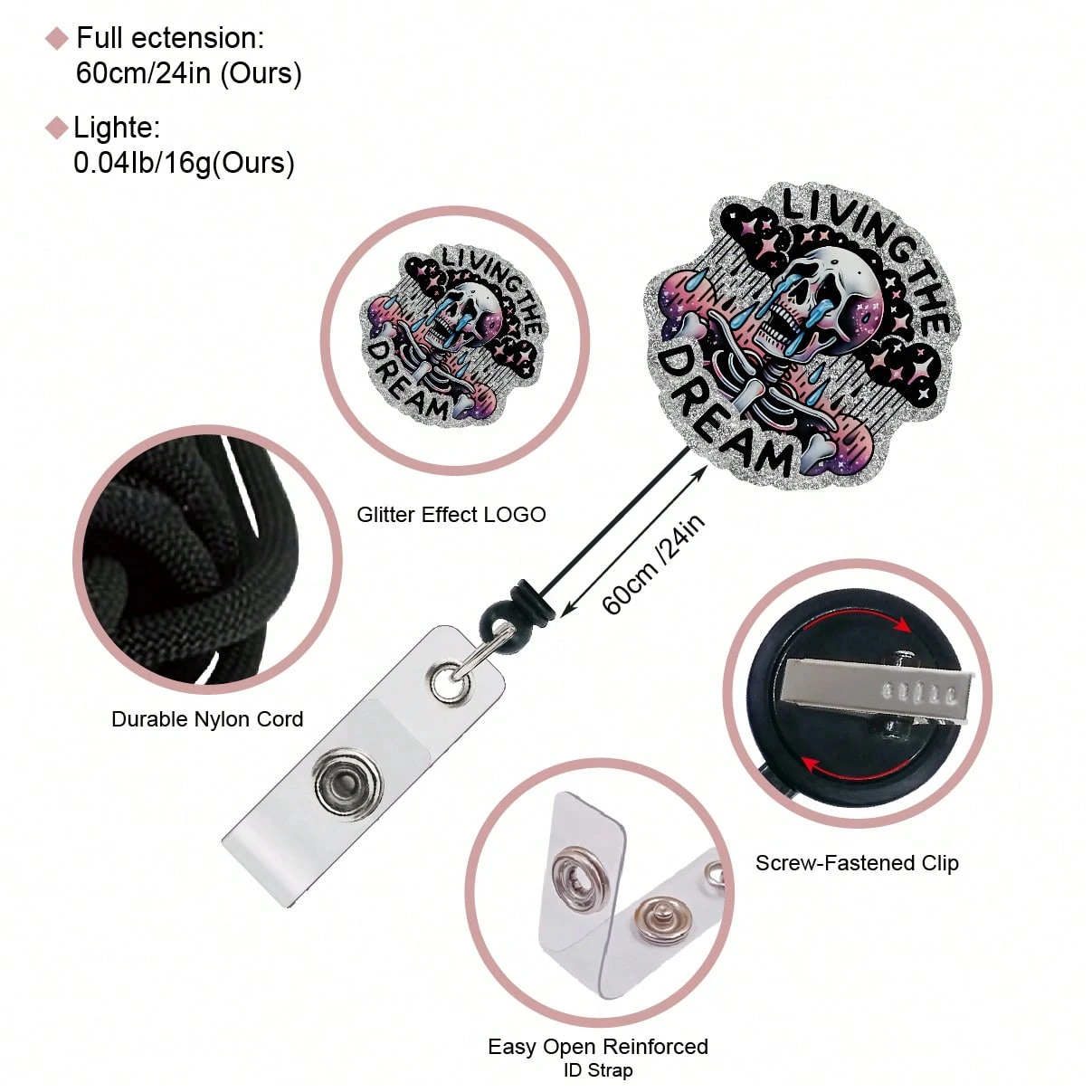 Fun Skull Badge Scroll Retractable, Nurse Badge Scroll, Fun ID Card ...