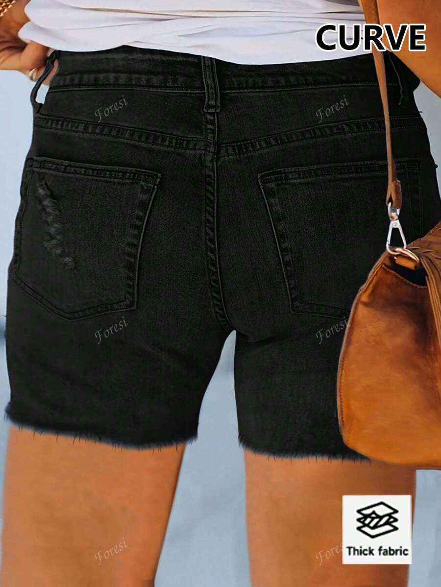 High-Quality Tight-Fitting Plus Size Denim Shorts For Women In Summer Slimming Casual Slim Hot ...