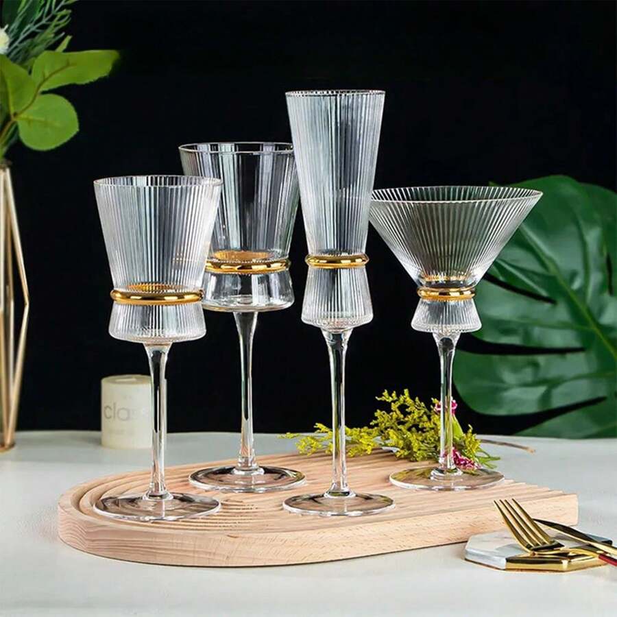 Verres à vin vertical de luxe léger avec ceinture dorée, verres à vin ...