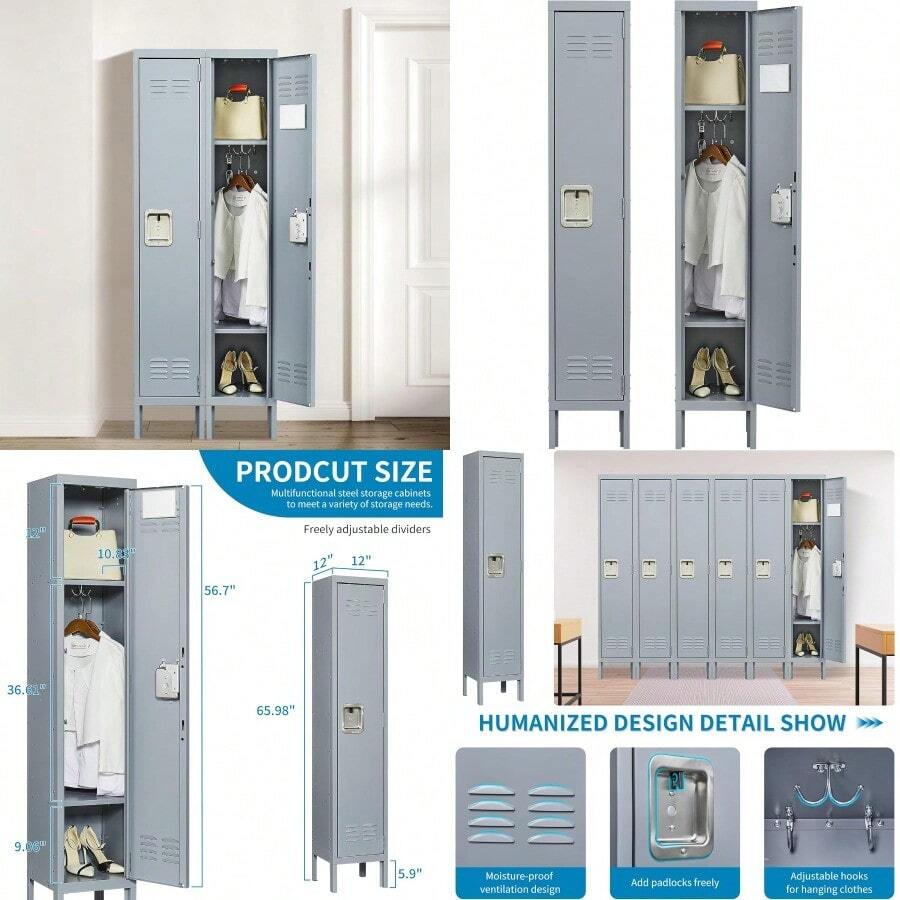 Metal Lockers For Employees 66" H Tall Storage Locker With Lock Gym ...