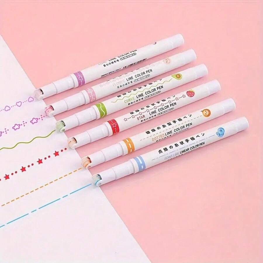 6 Pieces, Colorful Cute Quick Drying Highlighter Linear Pens, Colorful ...