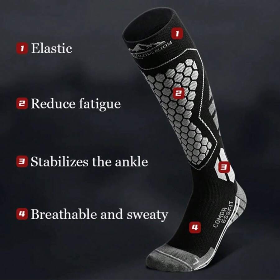 1 Pair Winter Warm Wool Ski Socks Compression Anti-Sprain Breathable ...
