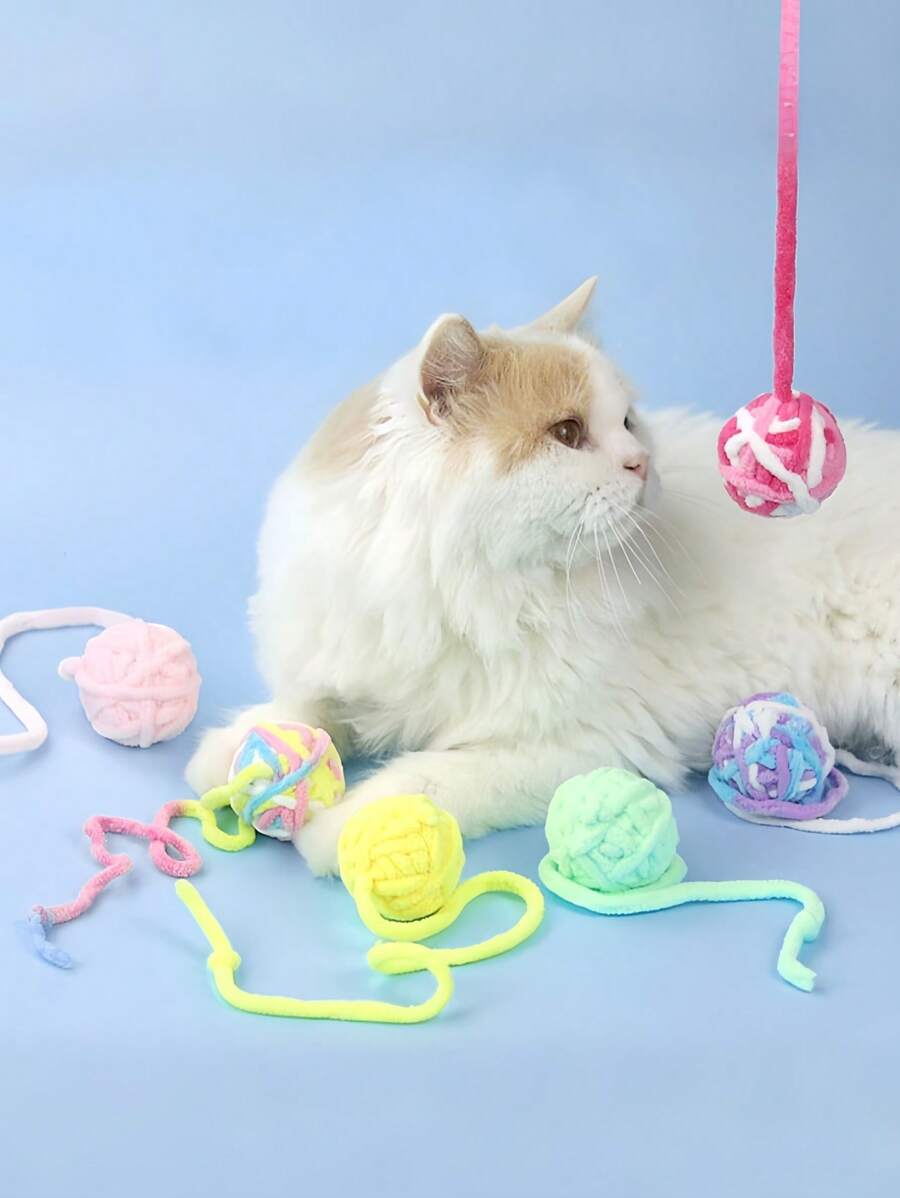 1 Piece Plus Cat Play Ball, Multi-Colored Cat Plush Ball And Yarn ...
