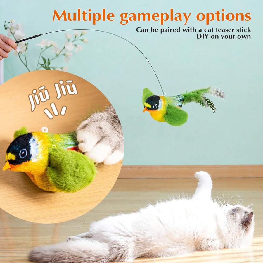 Pet Interactive Plush Sparrow And Bird Toy, Making Squeaking Sounds To ...