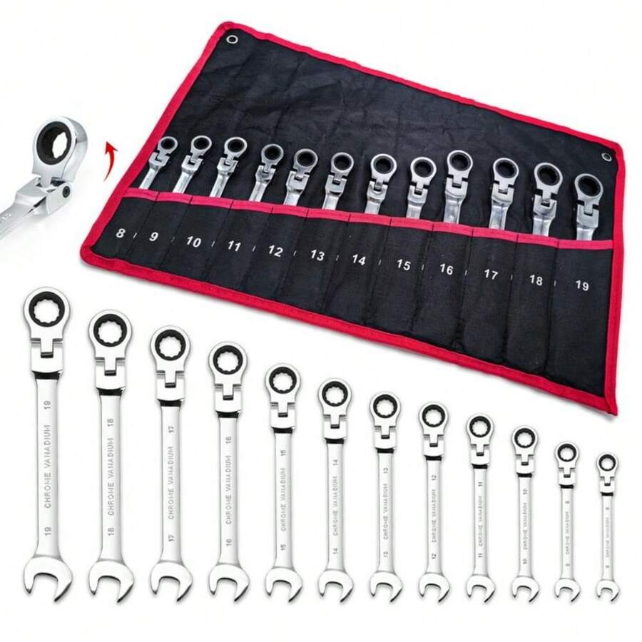 Ratcheting Wrench Set Flex Head, 12 Piece Metric Combination Ratchet ...