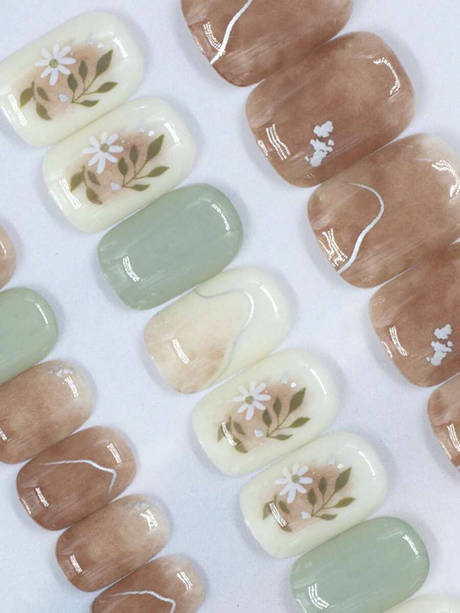 24pcs Pre-Designed Nail Tips With Nail File And Gel Press On Nails ...