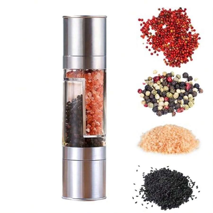 Stainless Steel + Glass Pepper Grinder, Manual Pepper And Sea Salt ...
