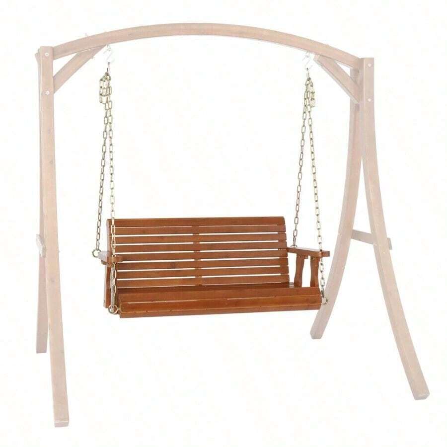 4ft Wooden Porch Swing With Chains Jack Post Natural Wood Patio Outdoor ...