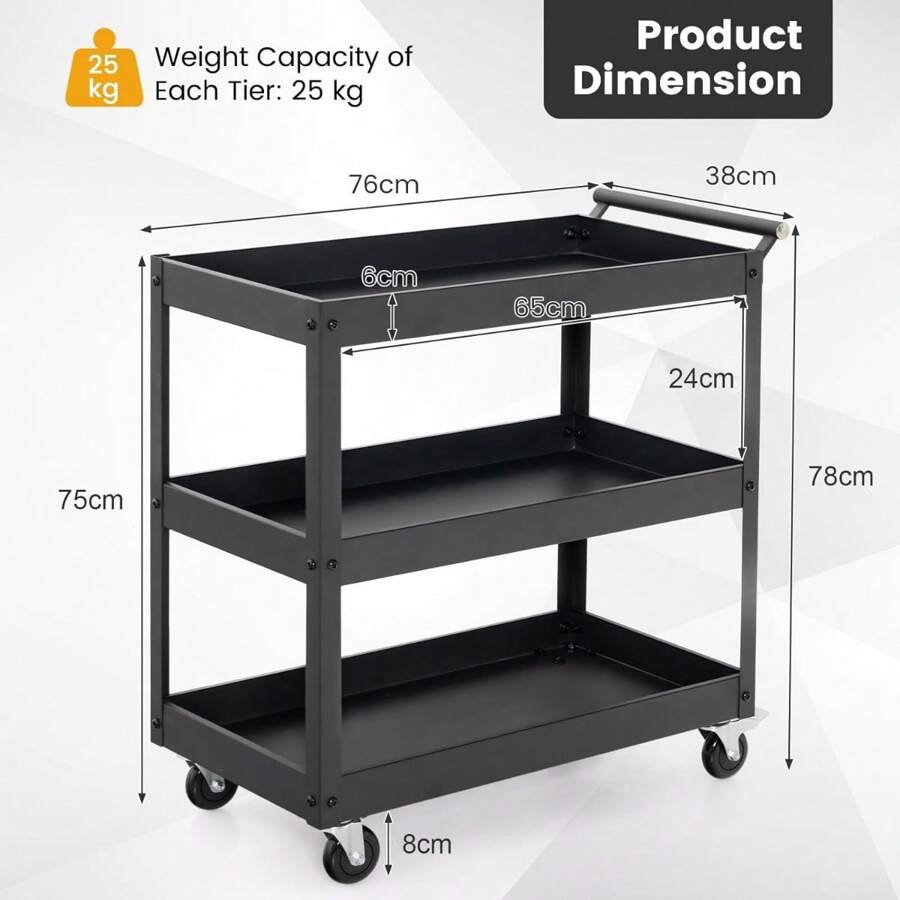 3 Tiers Trolley, Heavy Duty Service Cart With Handle And Lockable ...