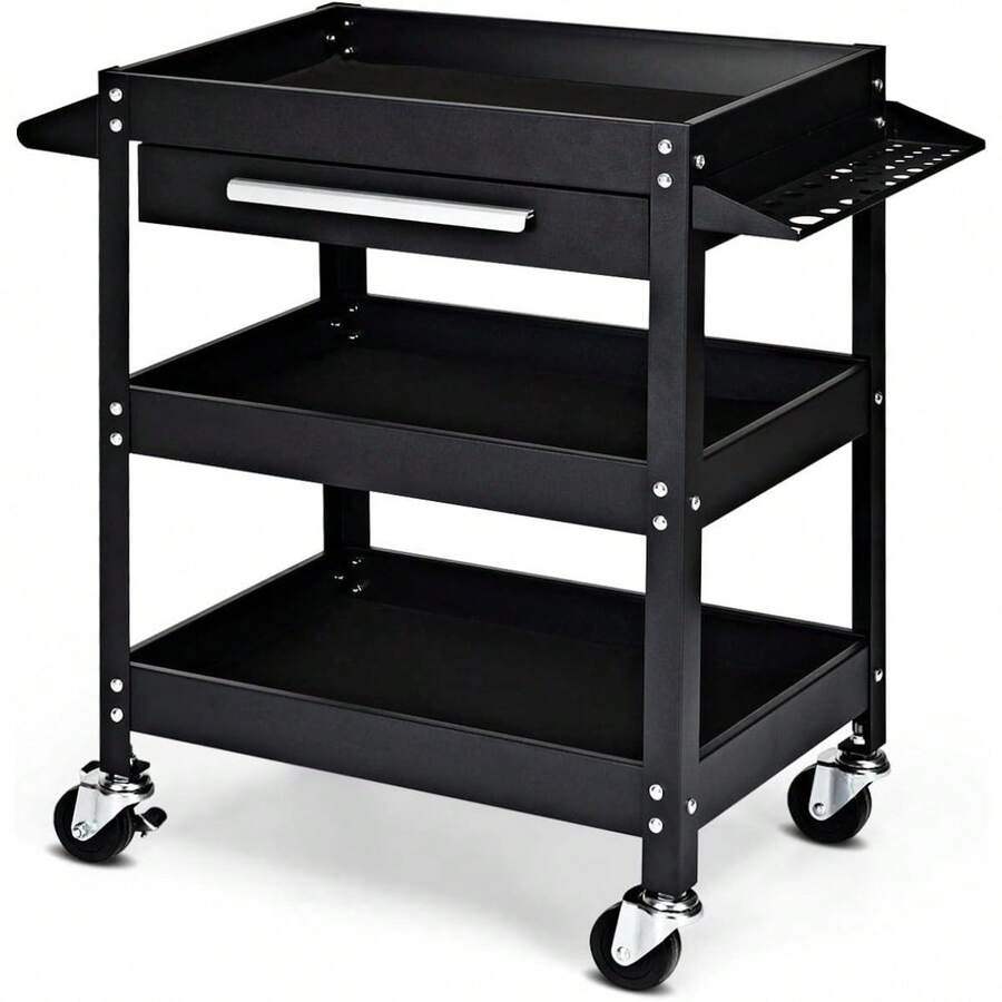 3-Tier Rolling Cart, Heavy-Duty Steel Service Cart On Wheels With ...