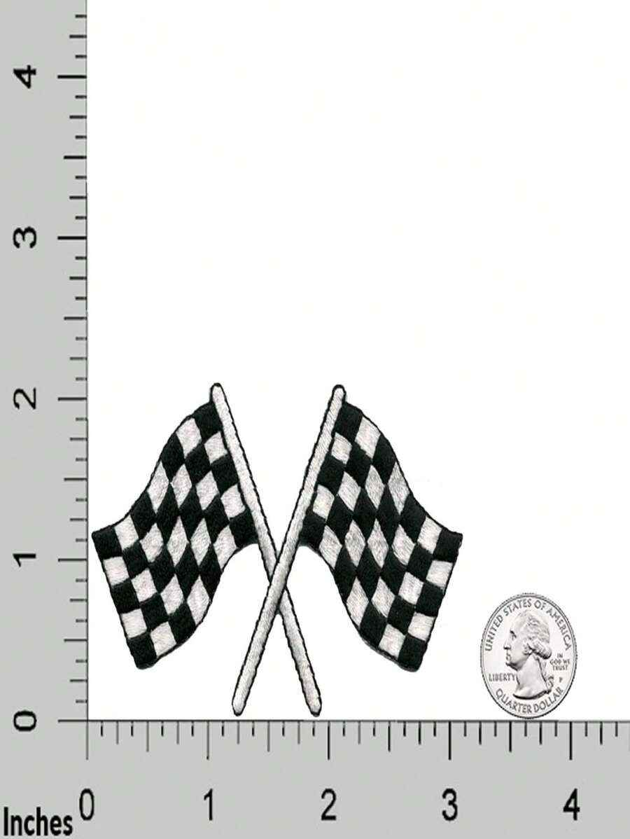 2pcs Checkered Race Flag Patches, Classic Black And White Auto Racing ...