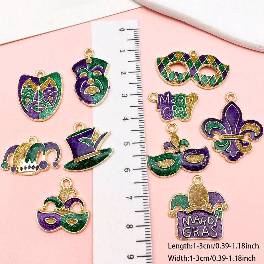 10pcs Mardi Gras Charms For Jewelry Making, Carnival Mask Crown Jester ...