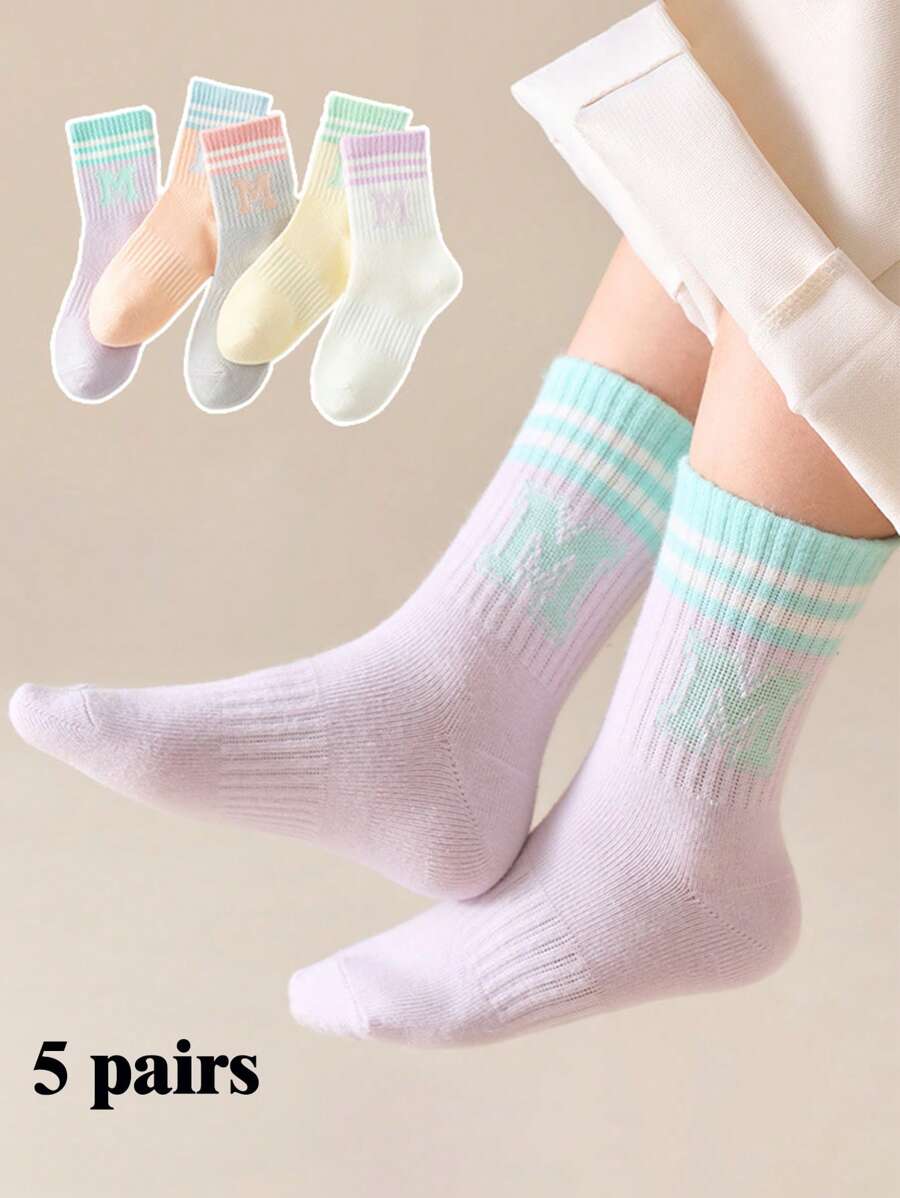 5 Pairs Of Mid Length Socks For Children Aged 1-16, In Spring, Autumn ...
