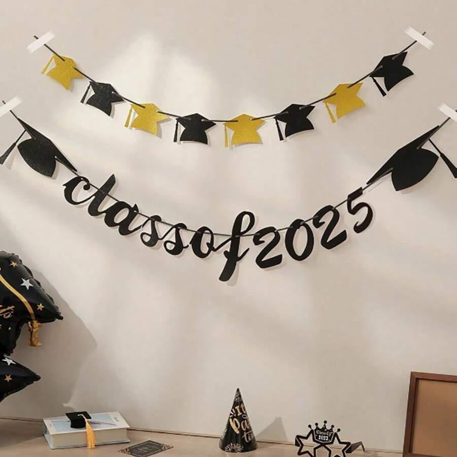 1pc Set 2025 Graduation Banners Party Decorations, Black Class Of 2025 ...